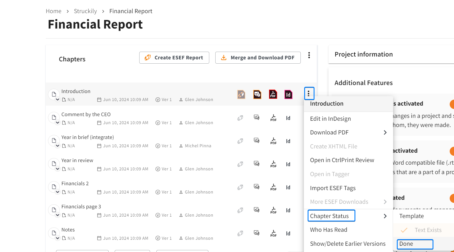 Changing the Status of a Chapter in CtrlPrint